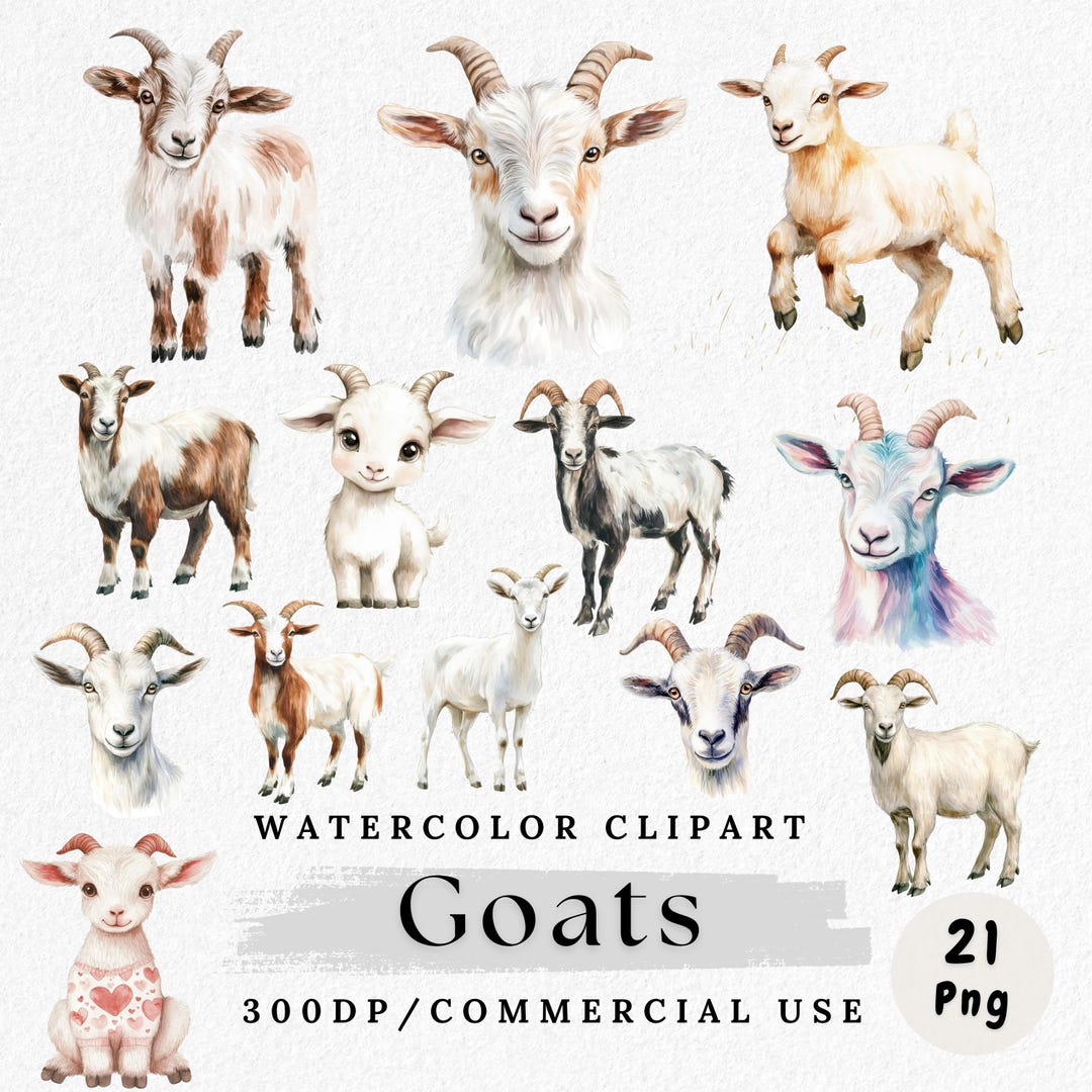 Watercolor Goat Clipart: Farm Animal Pngs (digital Download, 21 Files ...
