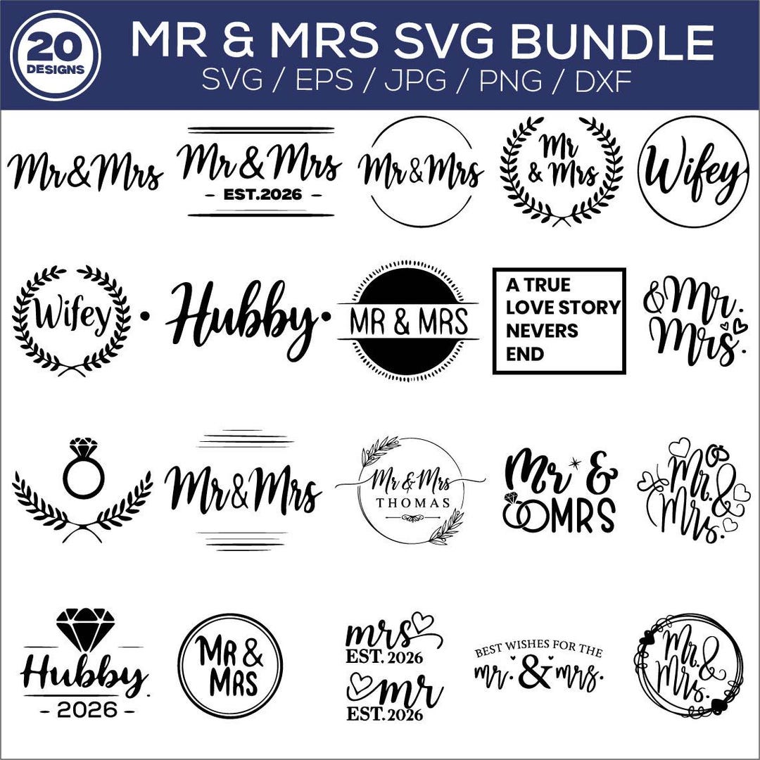 Mr and Mrs SVG Bundle for Cricut, Wedding Monogram Line Art Designs ...