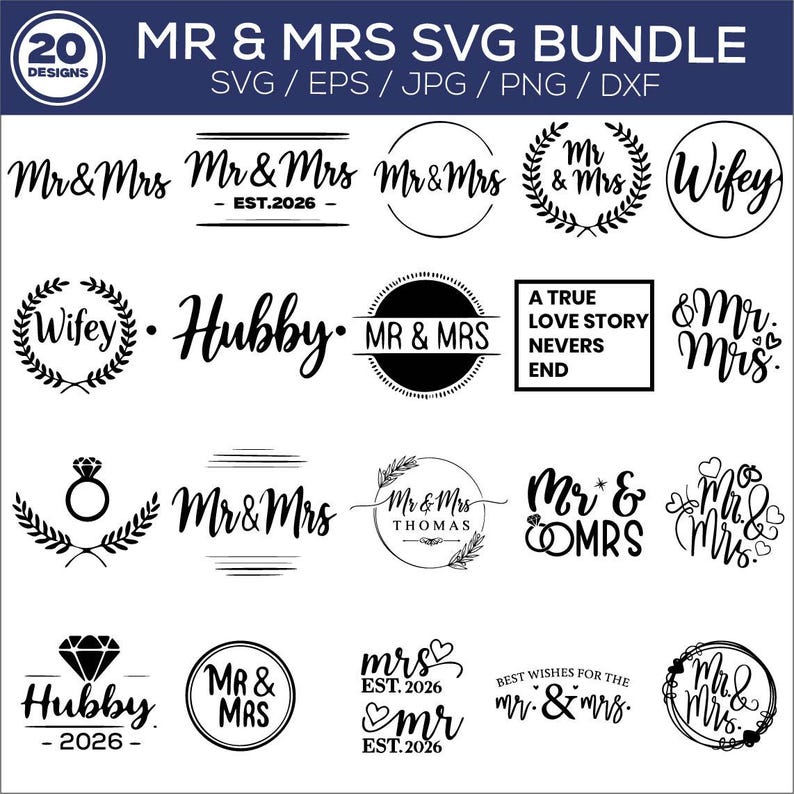 Mr and Mrs SVG Bundle for Cricut, Wedding Monogram Line Art Designs ...