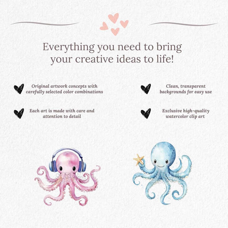 Octopus Clipart Bundle, Cute Octopus PNG, Watercolor Ocean Animal ...
