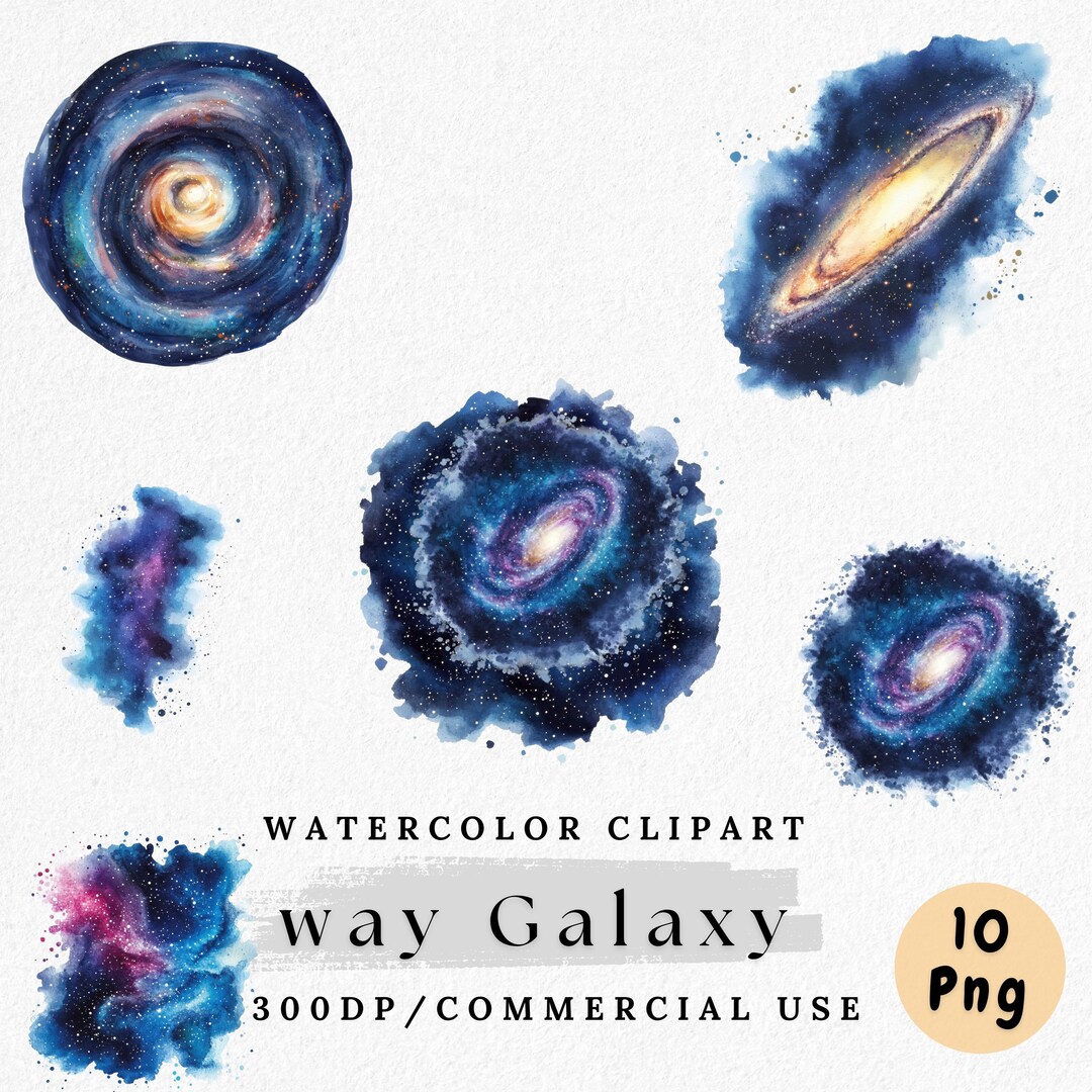 Watercolor Galaxy Clipart: Cosmic Space Art PNG (digital Download, 10 ...