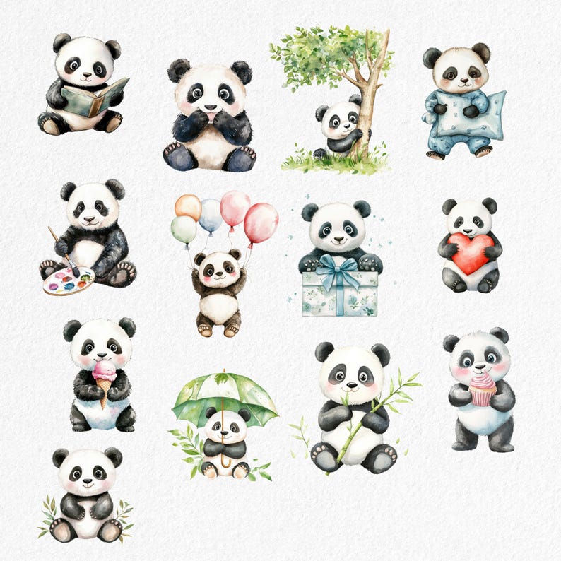 Kawaii Panda Clipart PNG: Forest Animal Graphics (digital Download) - Etsy