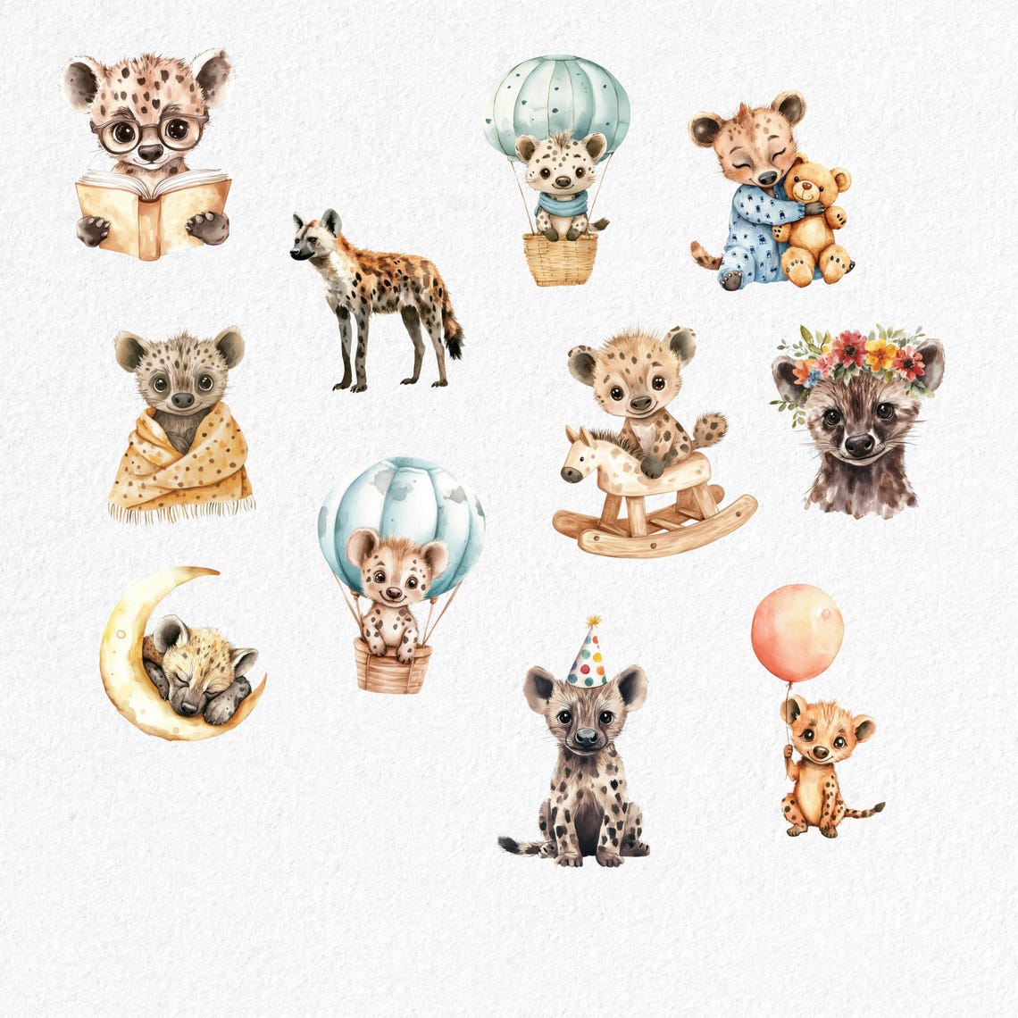 Watercolor Hyena Clipart: Safari Animal PNG Images (digital Download ...