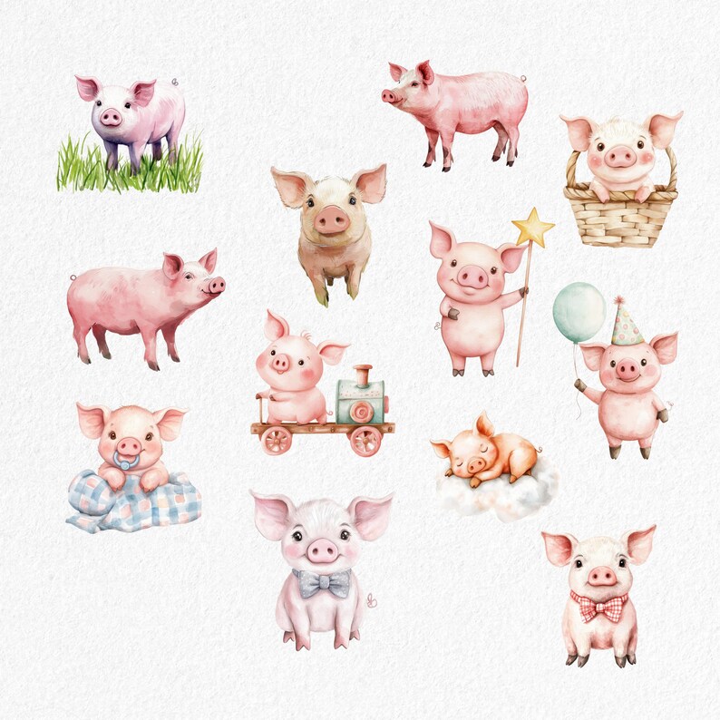 Pig Clipart, Watercolor Pig PNG, Cute Farm Animal Clip Art, Baby Pig ...