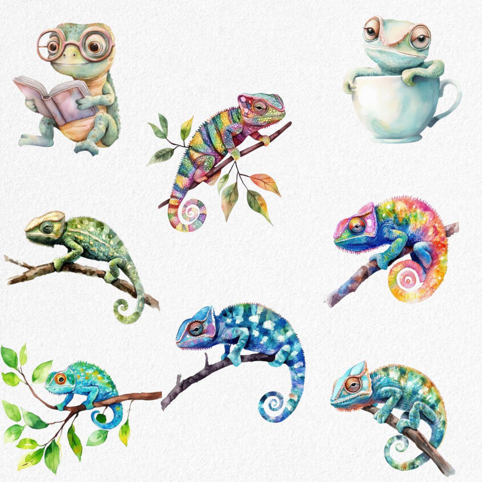 Chameleon Clipart, Watercolor Chameleon PNG, Colorful Lizard Clip Art ...