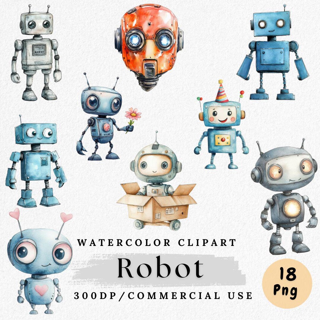 Robot Clipart, Watercolor Robot PNG, Cute Robot Illustration ...