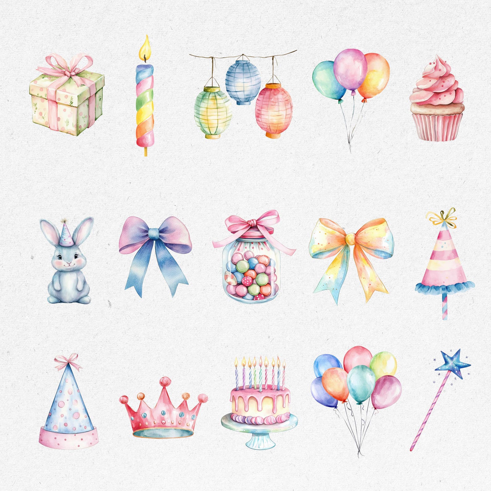 Watercolor Birthday Clipart Bundle, Cute Party Illustrations ...