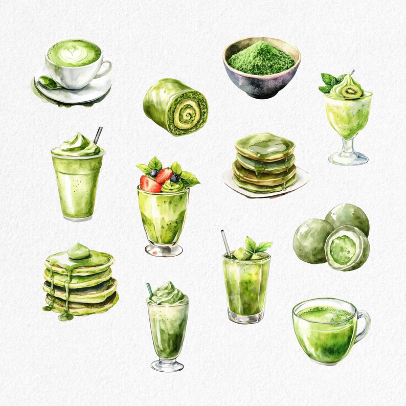 Matcha Clipart, Watercolor Matcha PNG, Green Tea Clipart, Matcha Latte ...