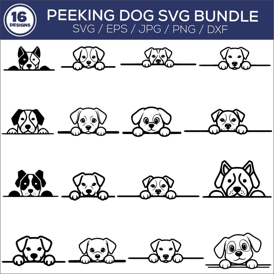 Paquete SVG de perro asomando para Cricut: diseños de arte lineal con ...