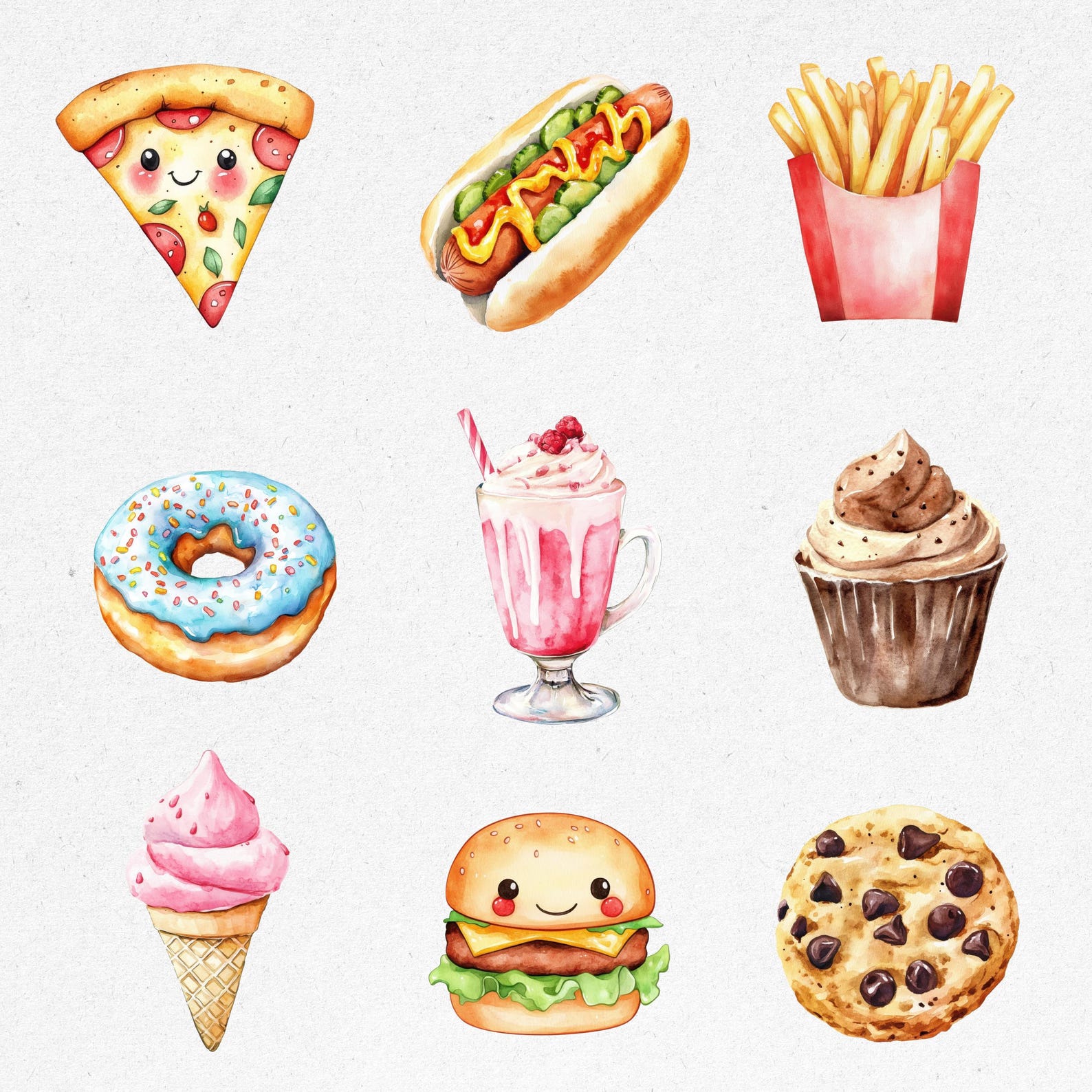30 Food Clipart PNG, Dessert Png, Watercolor Junk Food, Ice Cream and ...