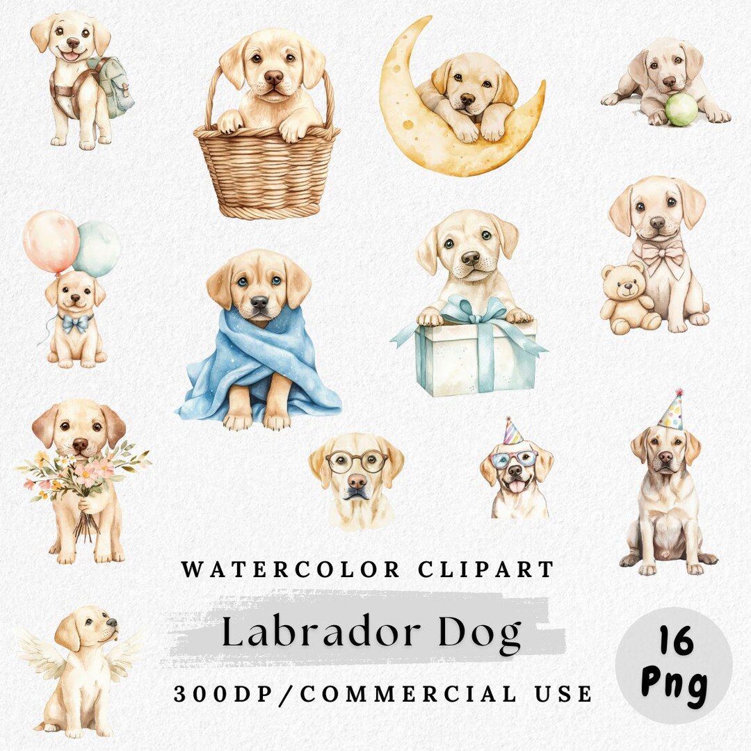 Labrador Clipart, Watercolor Puppy, Cute Lab Dog Art, Golden Lab ...