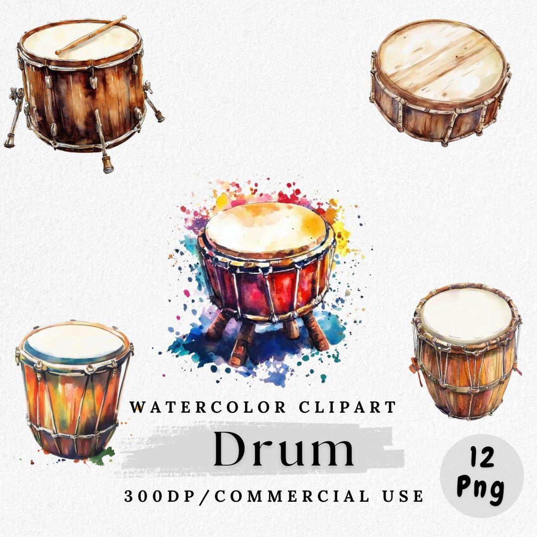 Watercolor Drum Clipart Set: Musical Instrument Pngs (digital Download ...