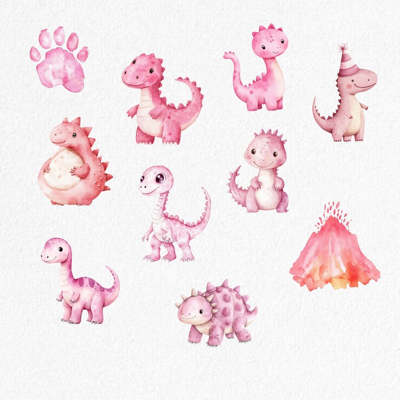 Pink Dinosaur Clipart Bundle: Watercolor Dino PNG (digital Download) - Etsy