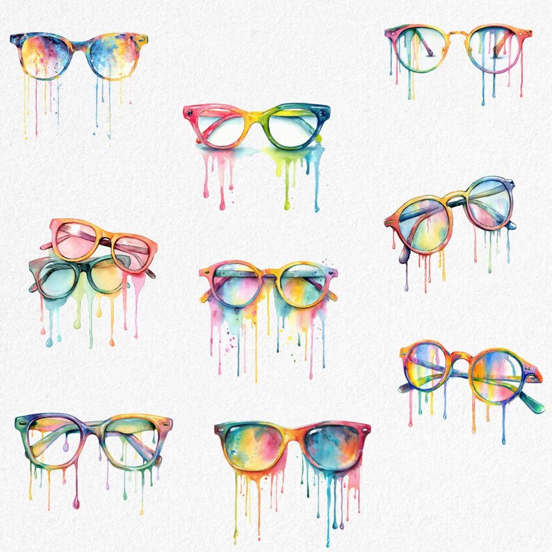 Watercolor Glasses Clipart: Colorful Eyewear PNG (digital Download) - Etsy