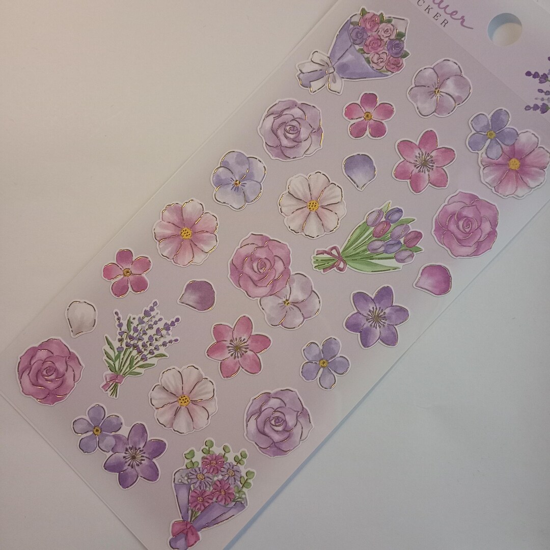 Japanese Flower Sticker "purple", Daiso - Etsy