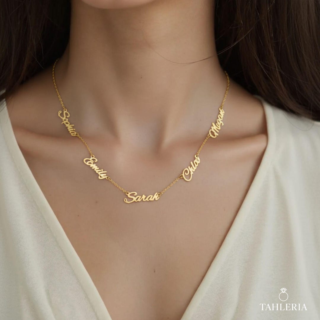 Personalized Five Name Sterling Silver Necklace, Family Keepsake - Etsy