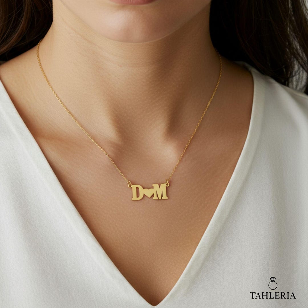 Personalized Sterling Silver Initial Necklace, Couple Heart Pendant - Etsy