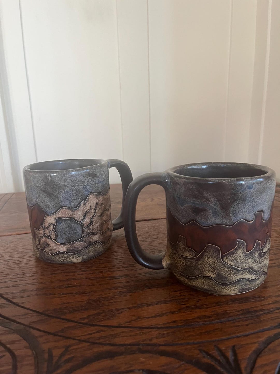 Vintage Set of 2, Mara Mexico Stoneware “arches” Mugs - Sgraffito Art ...