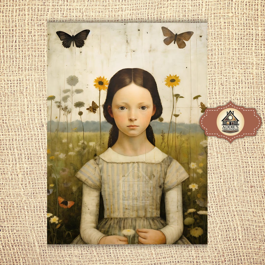 Primitive Girl in Field Art Print, 19th Century Style (digital Download ...