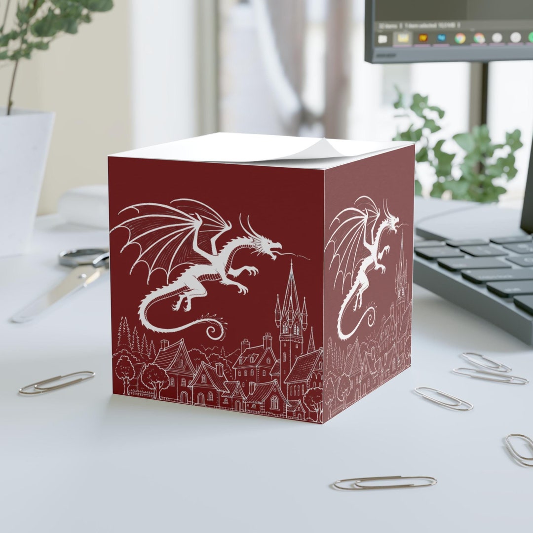 Dragon White Note Cube, Mystical Medieval Ancient Gift for Fantasy ...