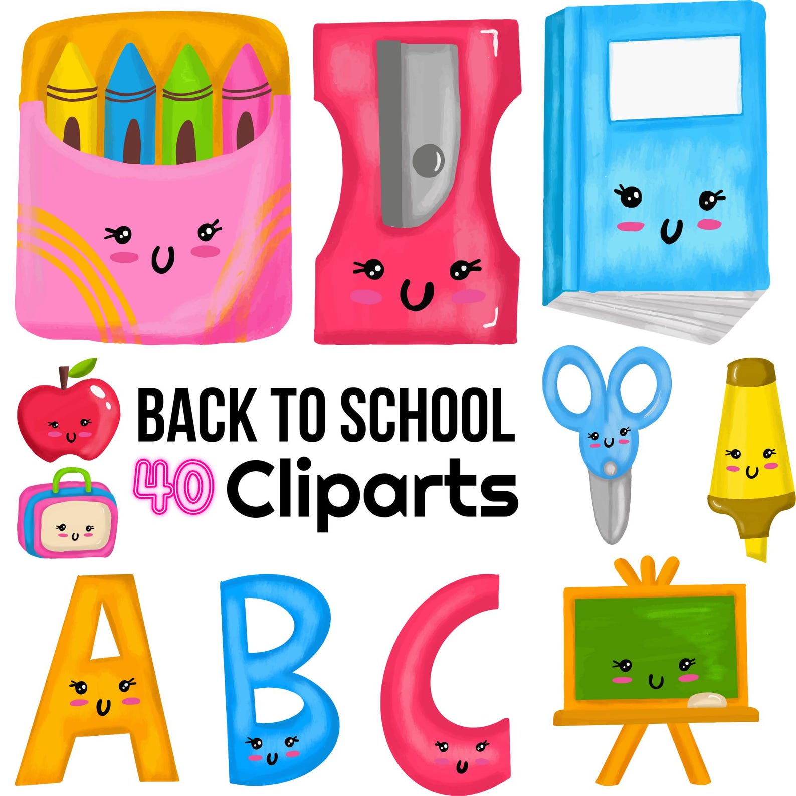 School Clipart Set, School Supplies Clipart Set, PNG Files, Crayons ...