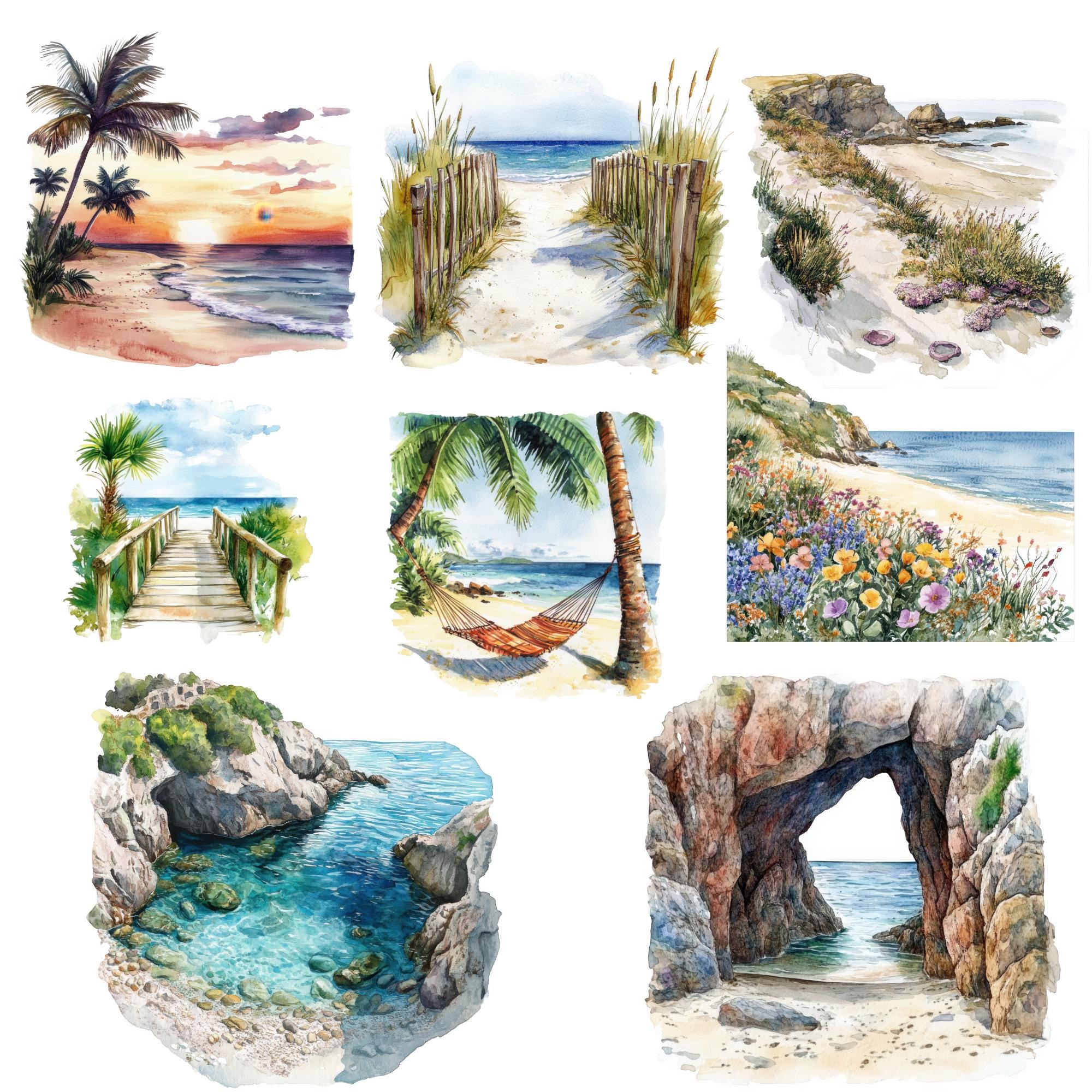 Beach Scenery Clipart PNG, Beach, Sand and Palm Trees Clipart ...