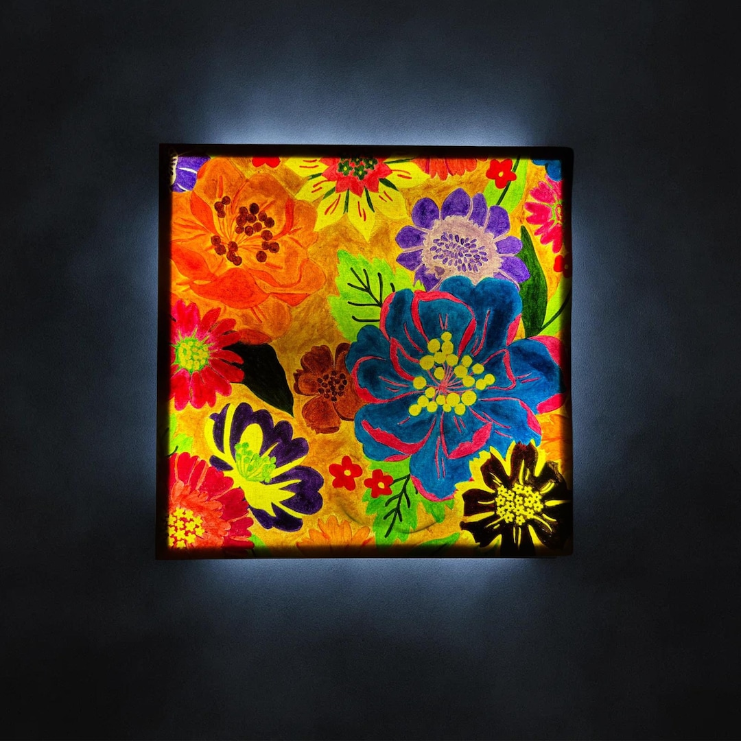 Floral Backlit Canvas Wall Art – 2x2 Feet Square LED Light Painting ...