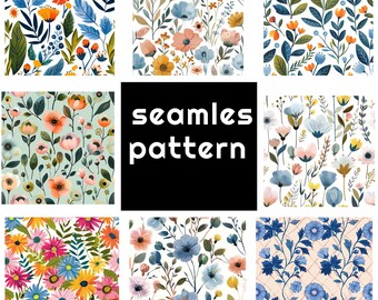 16 Cute Spring Flower Digital Papers. Daisy Floral Seamless Pattern Set ...
