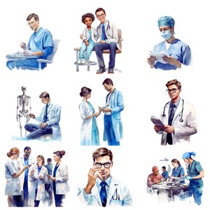 Doctor Watercolor Clipart Bundle, Healthcare PNG, Nurse Clipart, Doctor ...