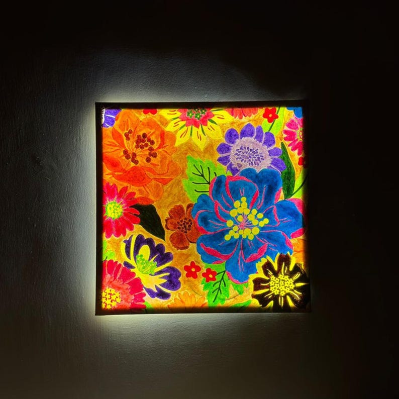 Floral Backlit Canvas Wall Art – 2x2 Feet Square LED Light Painting ...