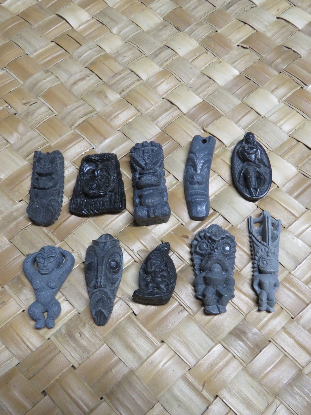 Tiki Pendants Lot# 47 Set of 10 Classic Vintage Hawaiian Recast Tiki ...