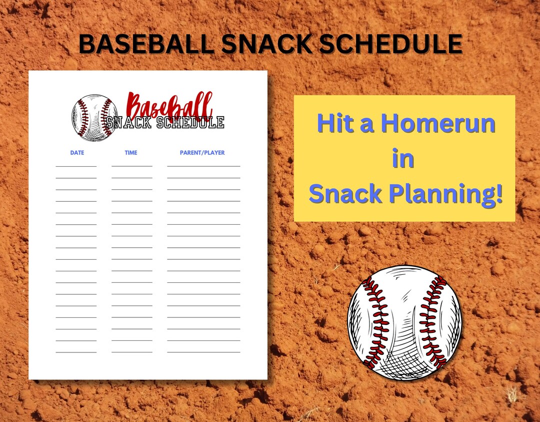 Baseball Snack Schedule Printable, Team Snack Sign-up Sheet Download ...