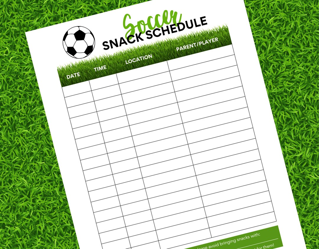Printable Snack Schedule, Soccer Snack Sign-up Sheet, Soccer Snack ...
