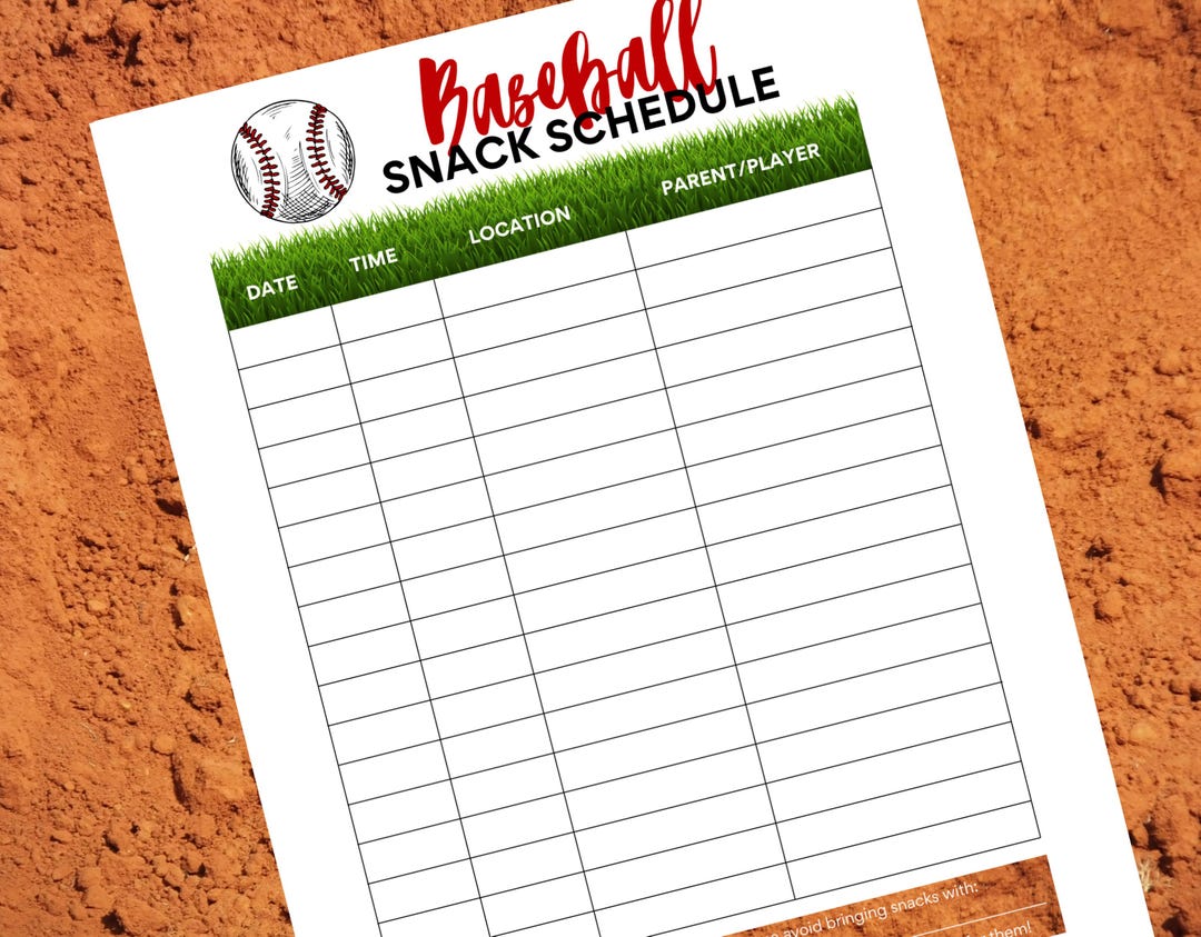 Printable Baseball Snack Schedule: Team Sign-up Sheet (PDF) - Etsy