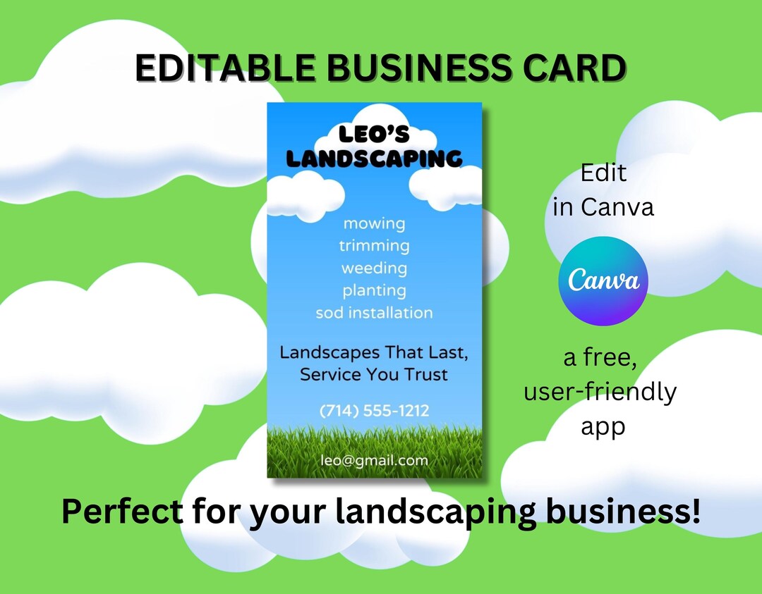 Professional & Fun Landscaping Business Card, Editable Template ...