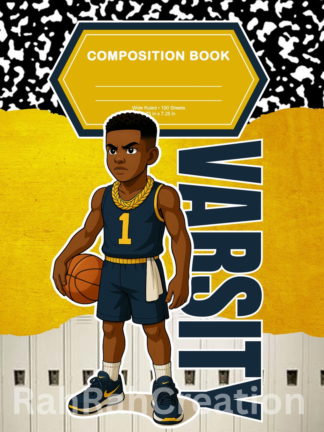 Varsity Basketball Printable Composition Book Cover, PNG, Digital Print ...