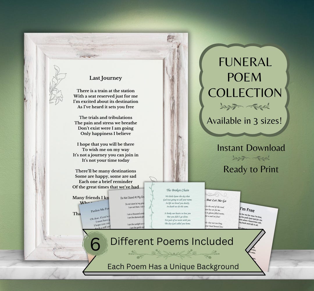 Printable Funeral Poems – Set of 6 Memorial Poems – Instant Download ...