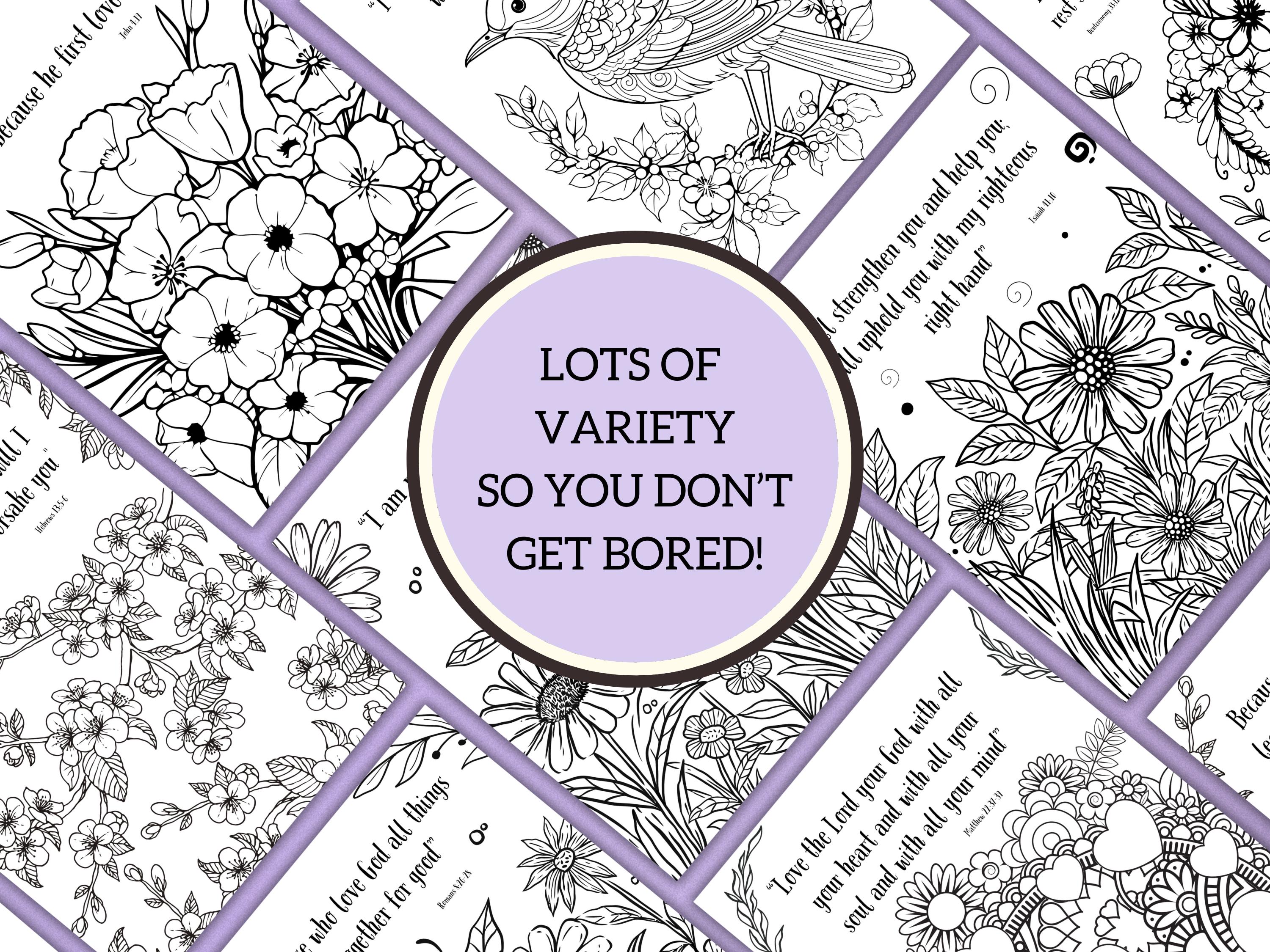 Bible Verse Coloring | 30 Printable Floral Nature Designs | Comfort ...