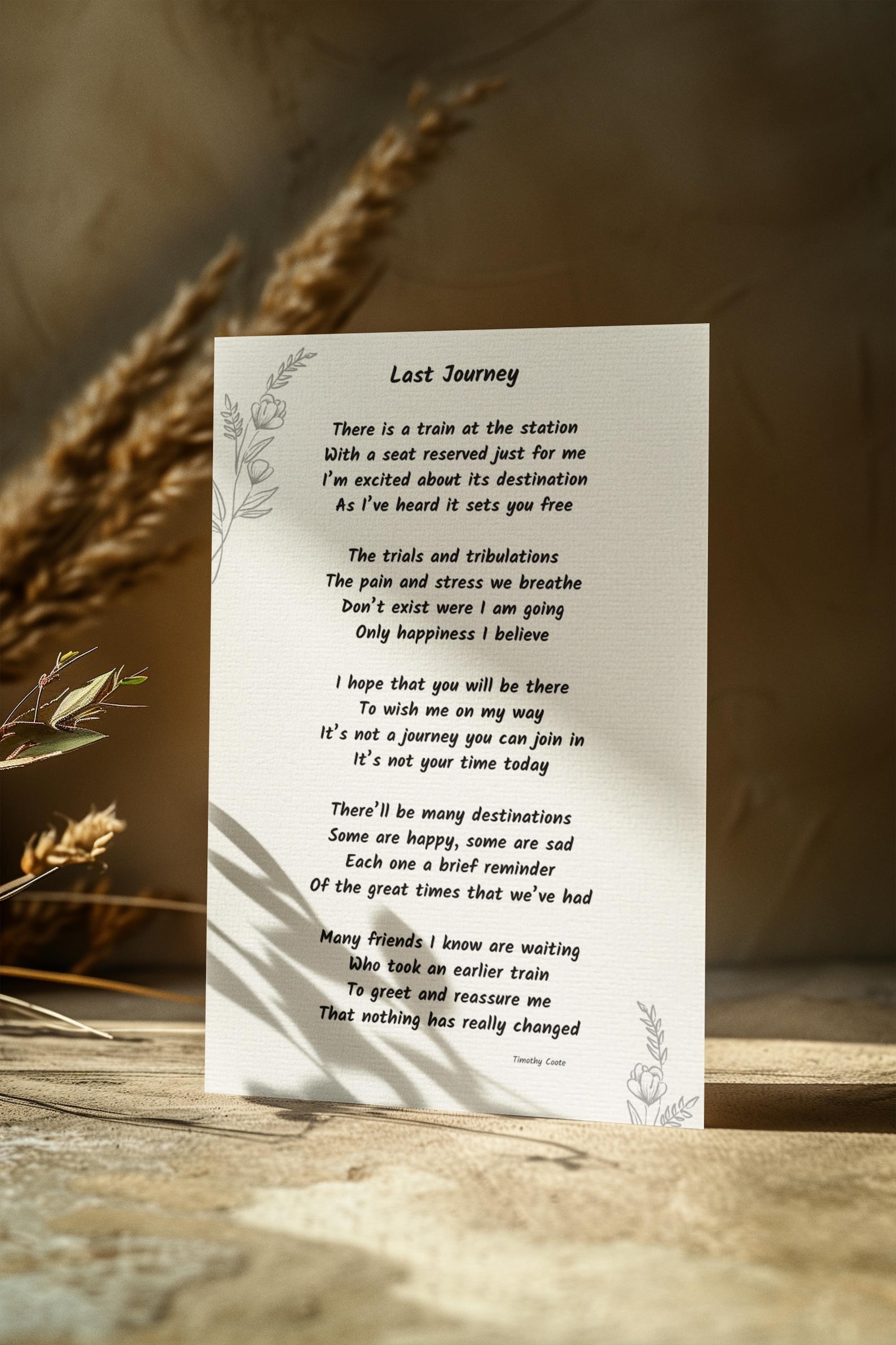 Funeral Poem Printable • Last Journey • Memorial Poem Digital Download ...