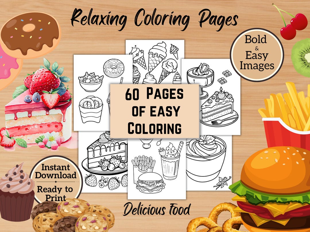 Bold and Easy Food & Dessert 60 Coloring Pages | Fun Printable Coloring ...
