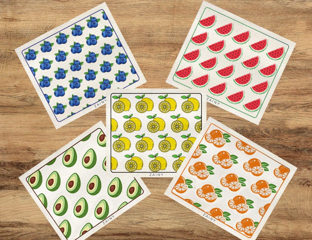 5 Pack Swedish Dish Cloths, Fruit Design Eco Friendly Dishcloths ...