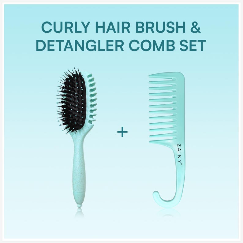 Curly Hair Brush for Curly Hair + Wide Tooth Comb for Frizz Free Curls ...