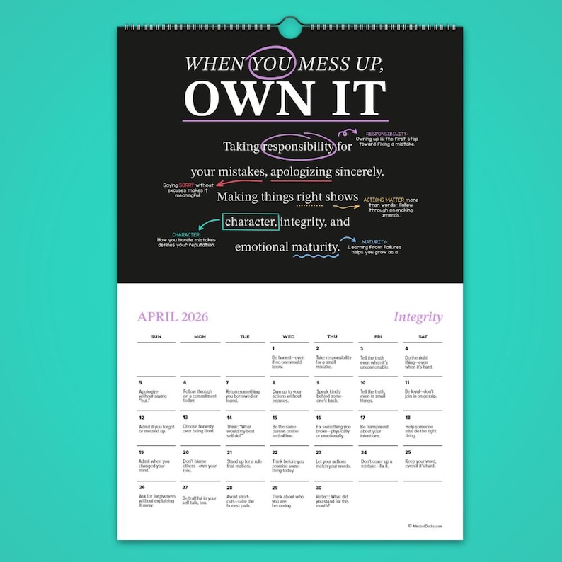 2026 Emotional Intelligence Calendar | Daily Prompts for Growth Mindset ...