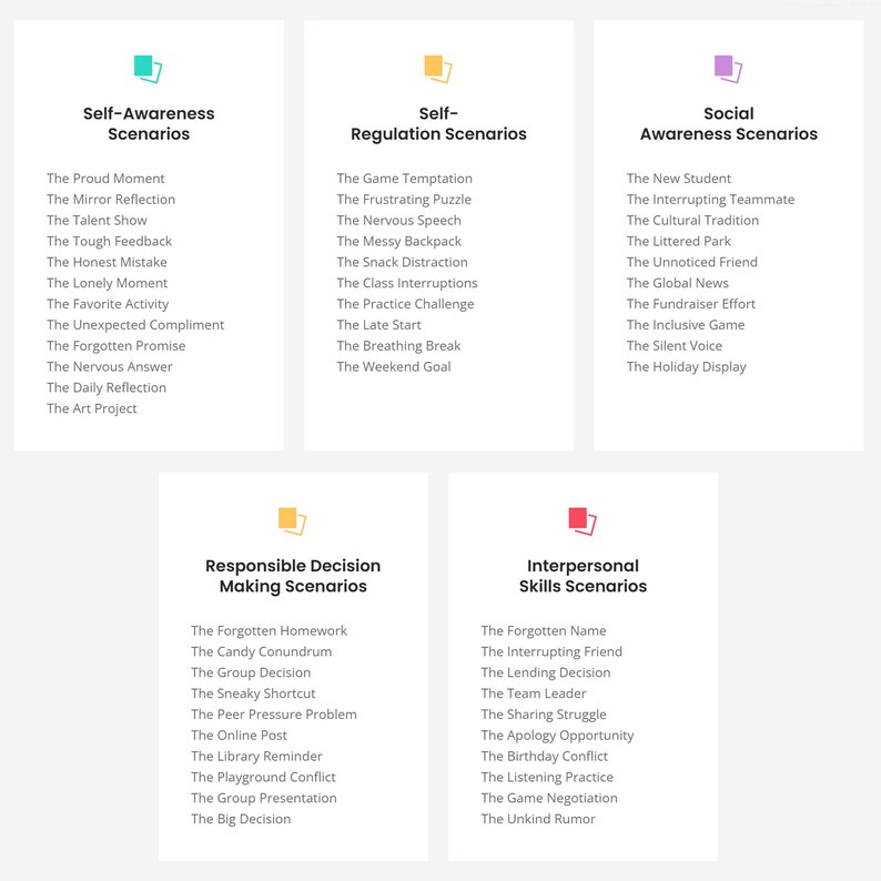 SEL Task Cards –52 Printable Social Emotional Learning Scenarios for ...