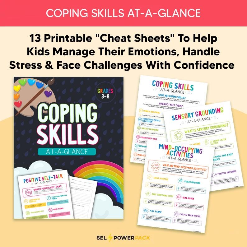 Coping Skills at a Glance – 13 Printable Cheat Sheets for Kids, Emotions Awareness & Classroom ...