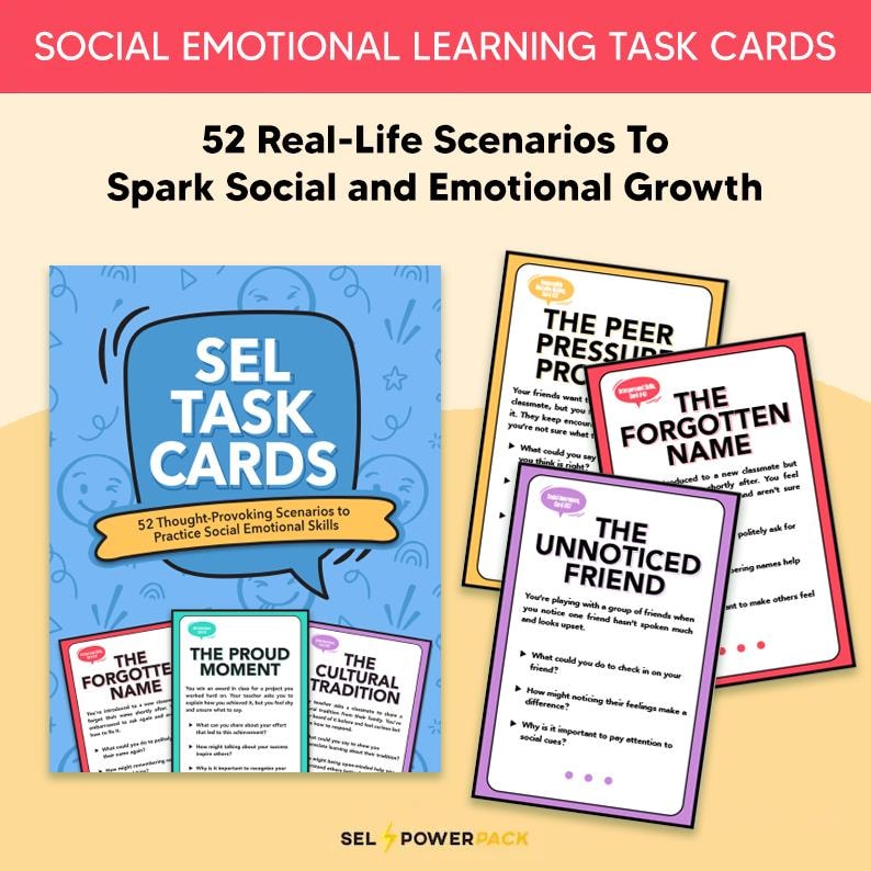 SEL Task Cards –52 Printable Social Emotional Learning Scenarios for ...