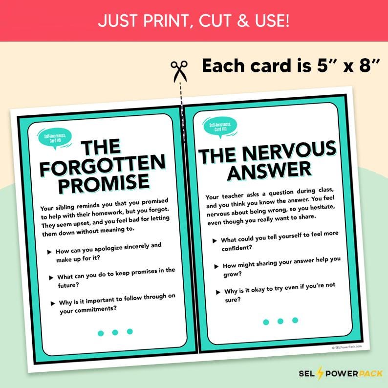 SEL Task Cards –52 Printable Social Emotional Learning Scenarios for ...