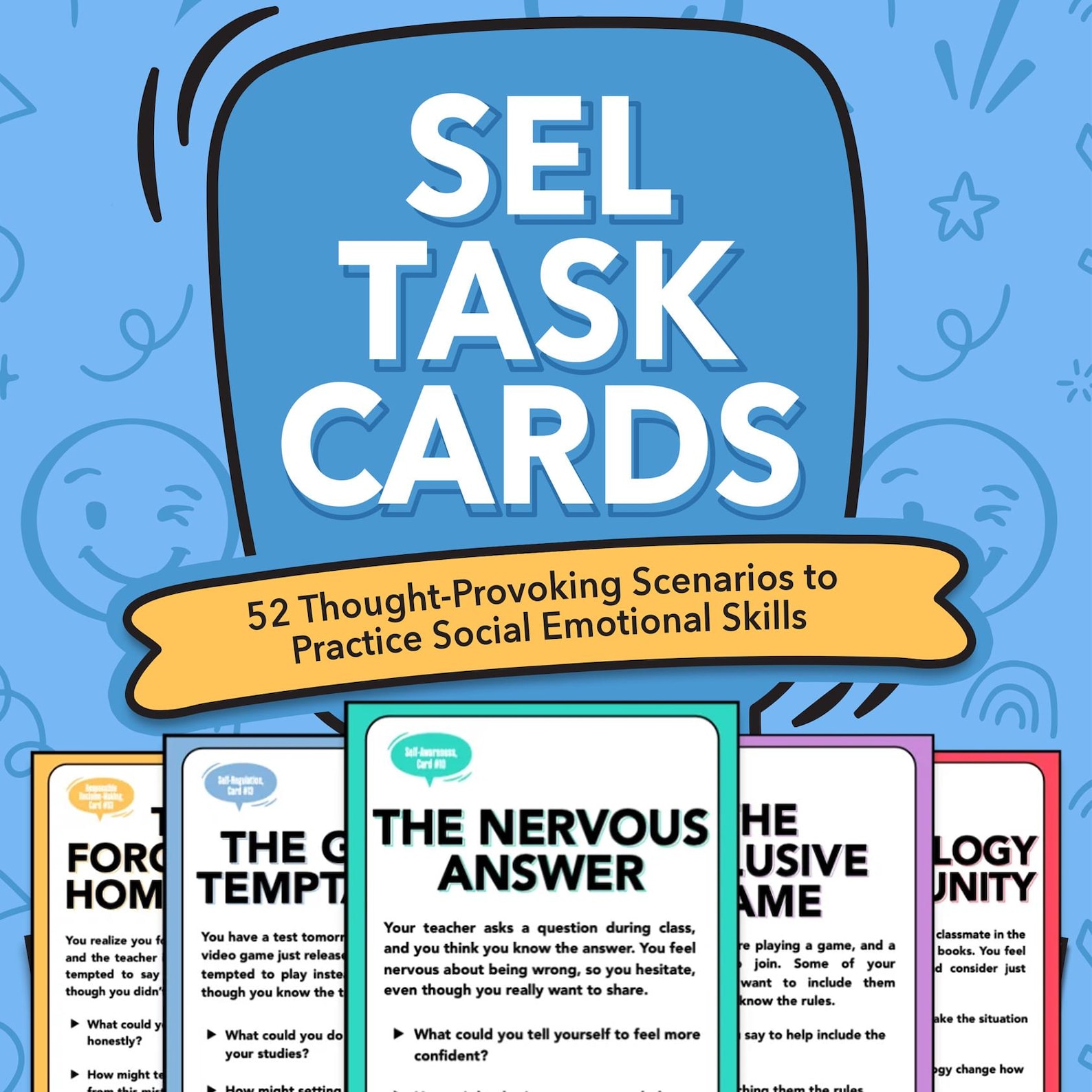 SEL Task Cards –52 Printable Social Emotional Learning Scenarios for ...