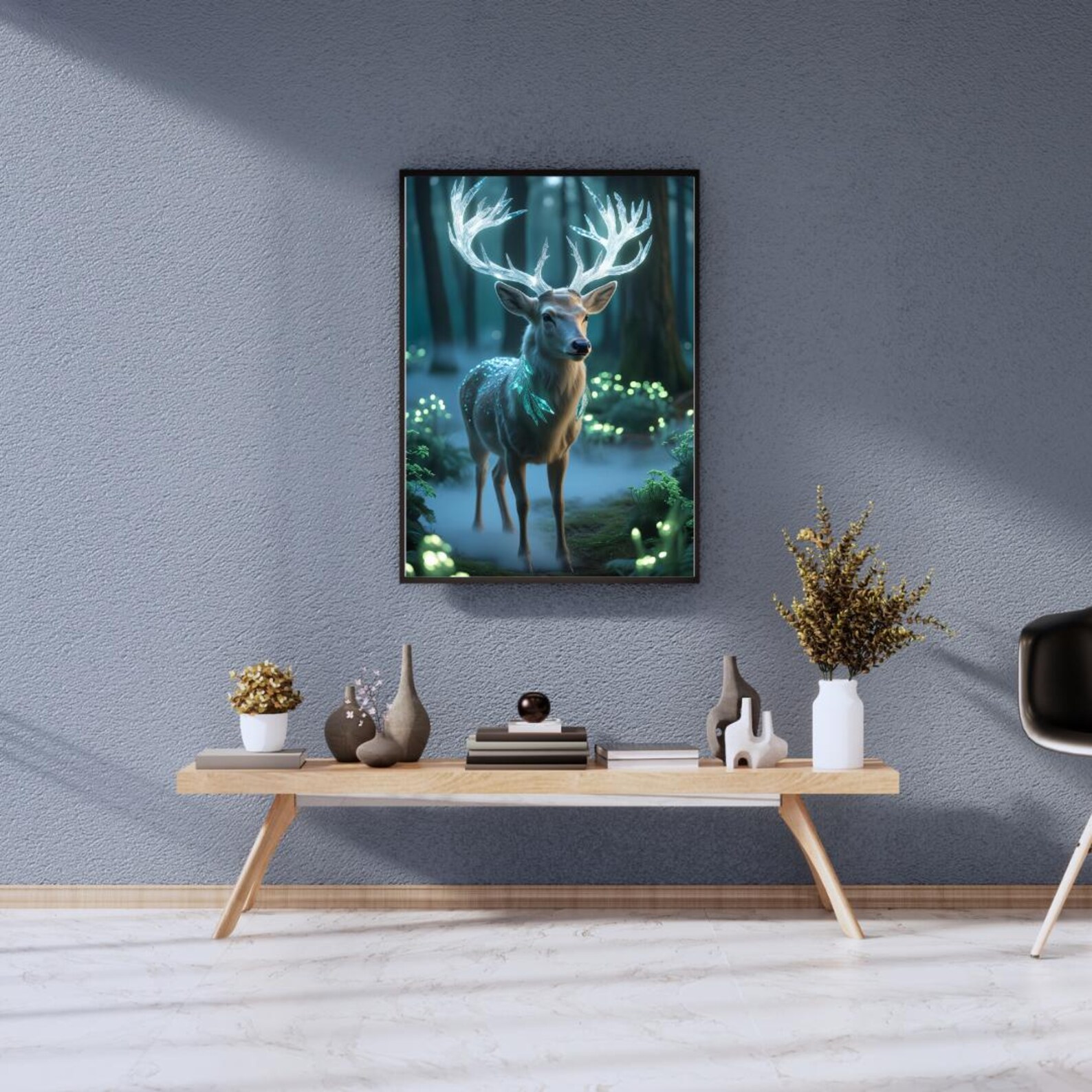 Crystal Stag Art Print - Mystical Glowing Deer - Enchanted Forest Wall ...