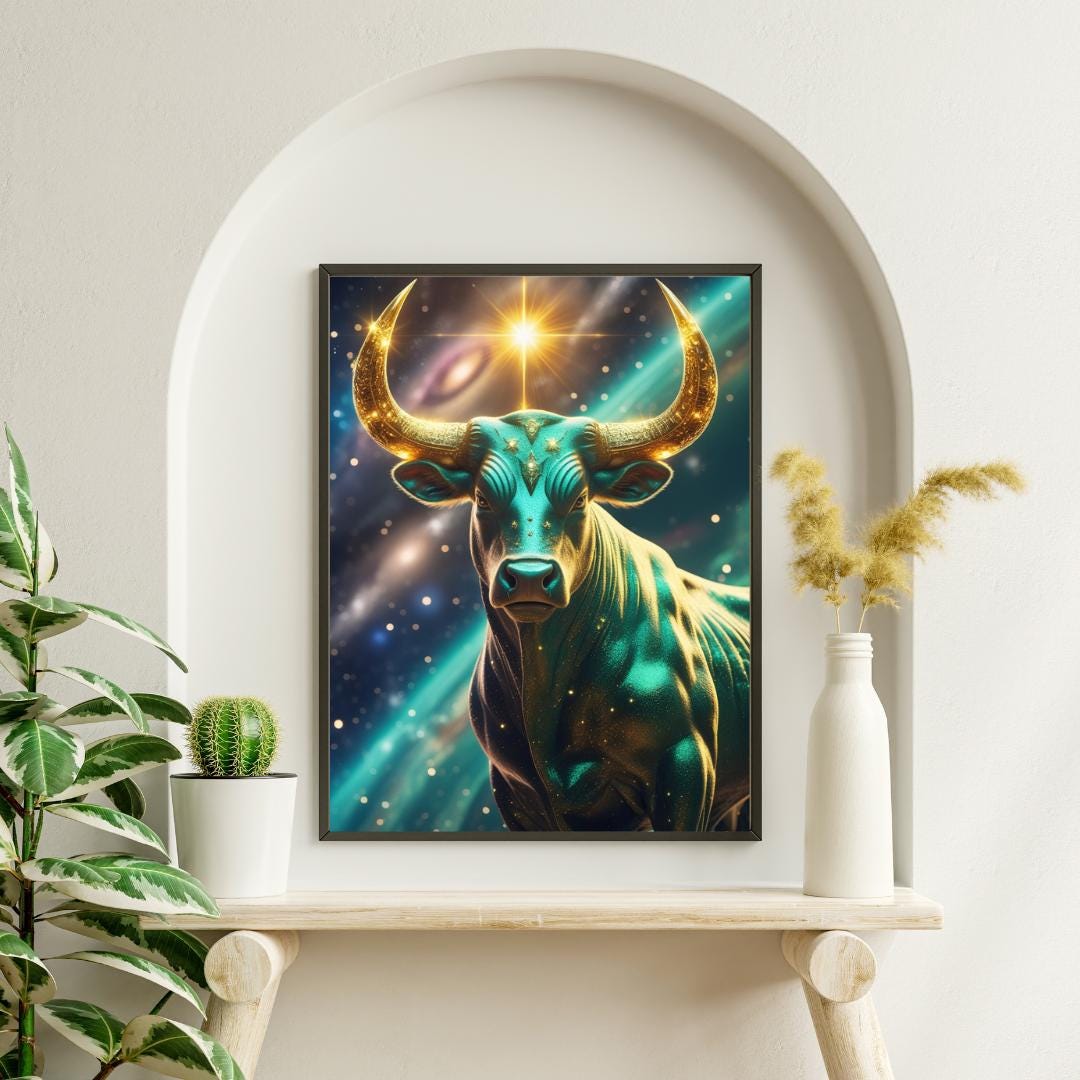 Celestial Taurus – Cosmic Bull With Glowing Horns and Galaxy Background ...